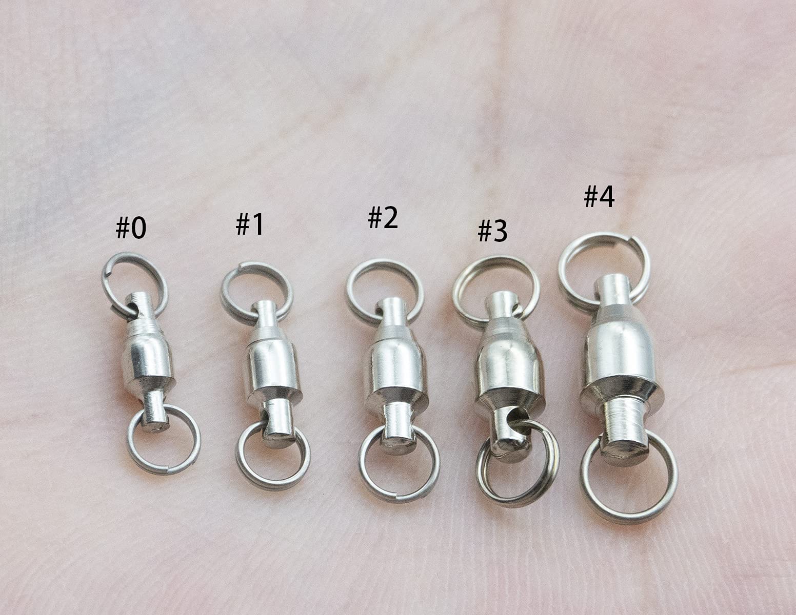 HTHYLURE 100 Pcs Ball Bearing Swivel with 2 Split Rings Fishing Snap Swivels Heavy Duty Connector High Strength Copper Stainless Steel Durability Solid Welded Rings Barrel Size 0#-4#