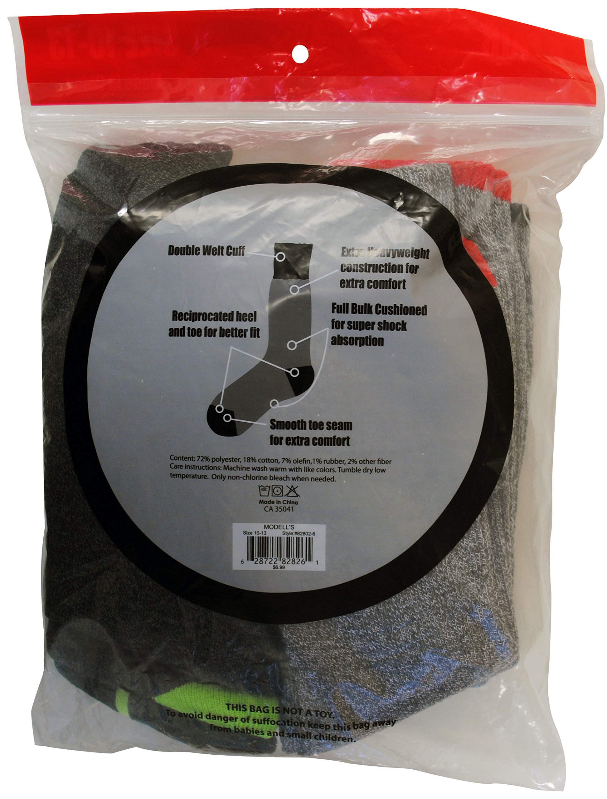 Grey Wolf Men’s Heavyweight Thermal Comfort Hiker Crew Length Sock size 10-13 Assortment #1 six pack