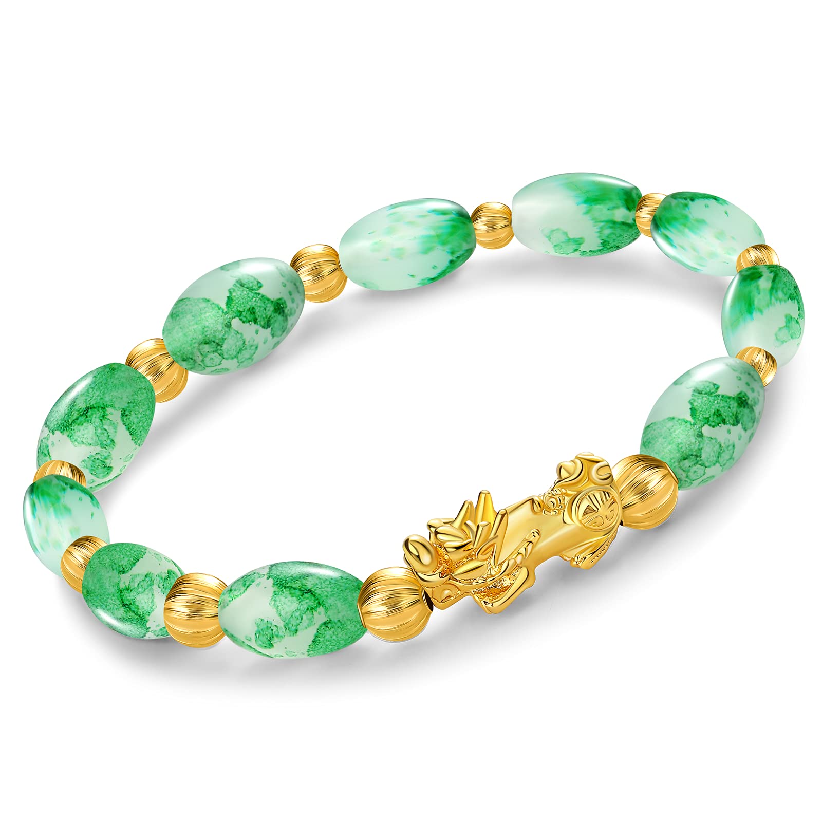 Homelavie Feng Shui Pixiu Bracelet Amulet Dragon Natural Stone Beads Bracelet Attract Wealth Money and Good Luck(Green) (Lucky)