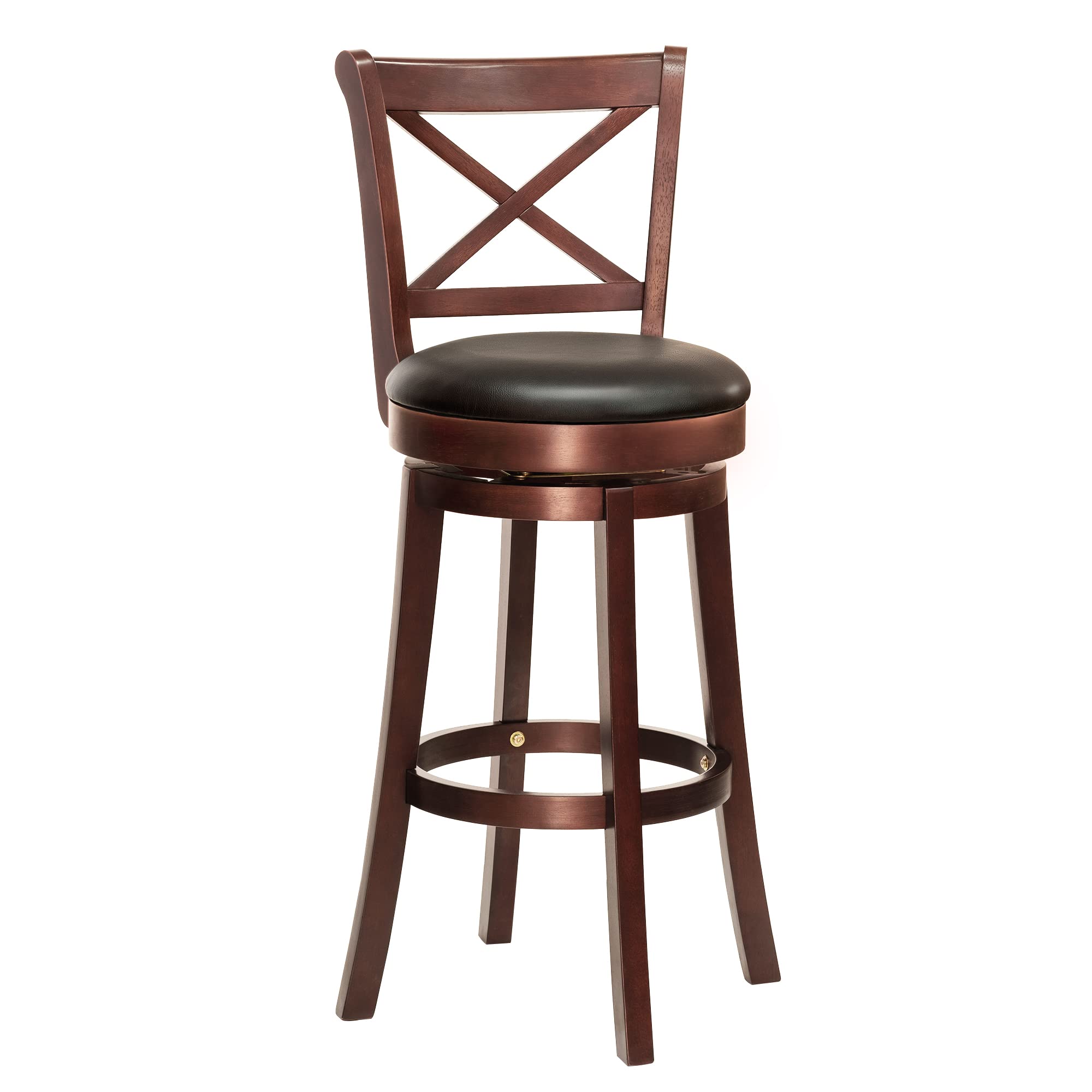 HOMCOM Swivel Bar Stool with Back, 31 Inch PU Leather Bar Height Stool, Farmhouse Barstool with Rubberwood Frame, Black