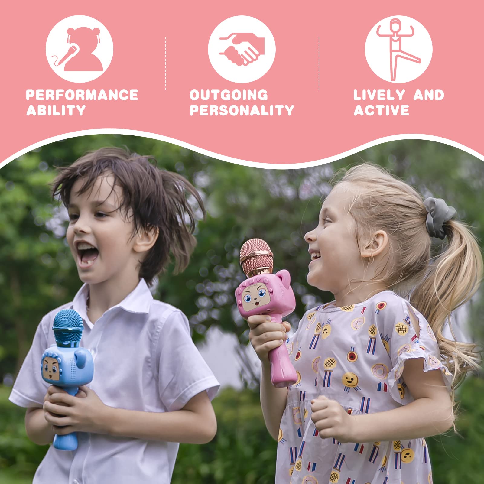 HOMILY Karaoke Wireless Microphone for Kids Magic Sound Function Portable Bluetooth Microphone Handheld Microphone Speaker Gifts for 5 Year Old Girls
