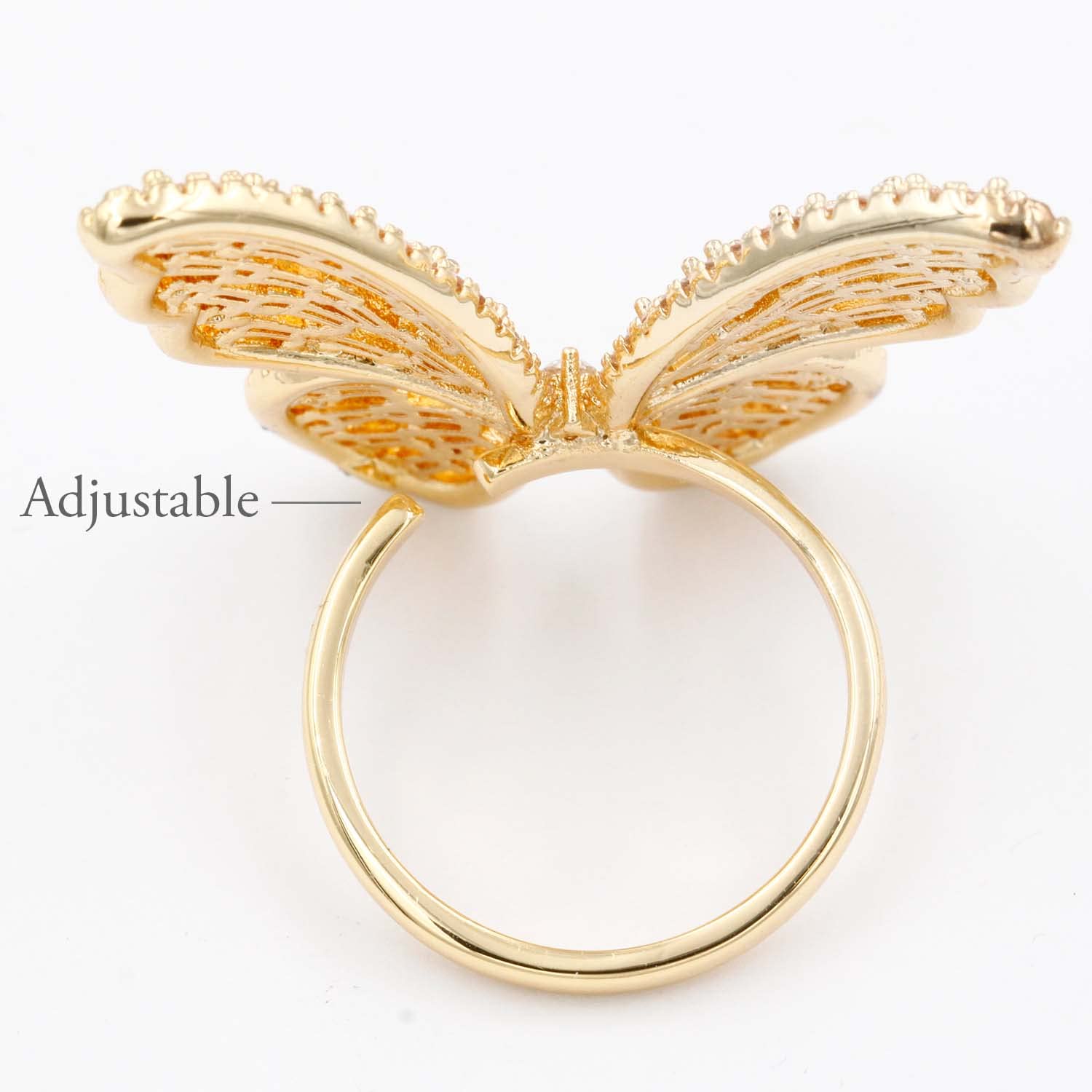 Lavencious Art Cocktail Butterfly Fashion Ring Size Adjustable from 6-8.5 Cubic Zirconia Jewelry for Women (Gold - Clear)