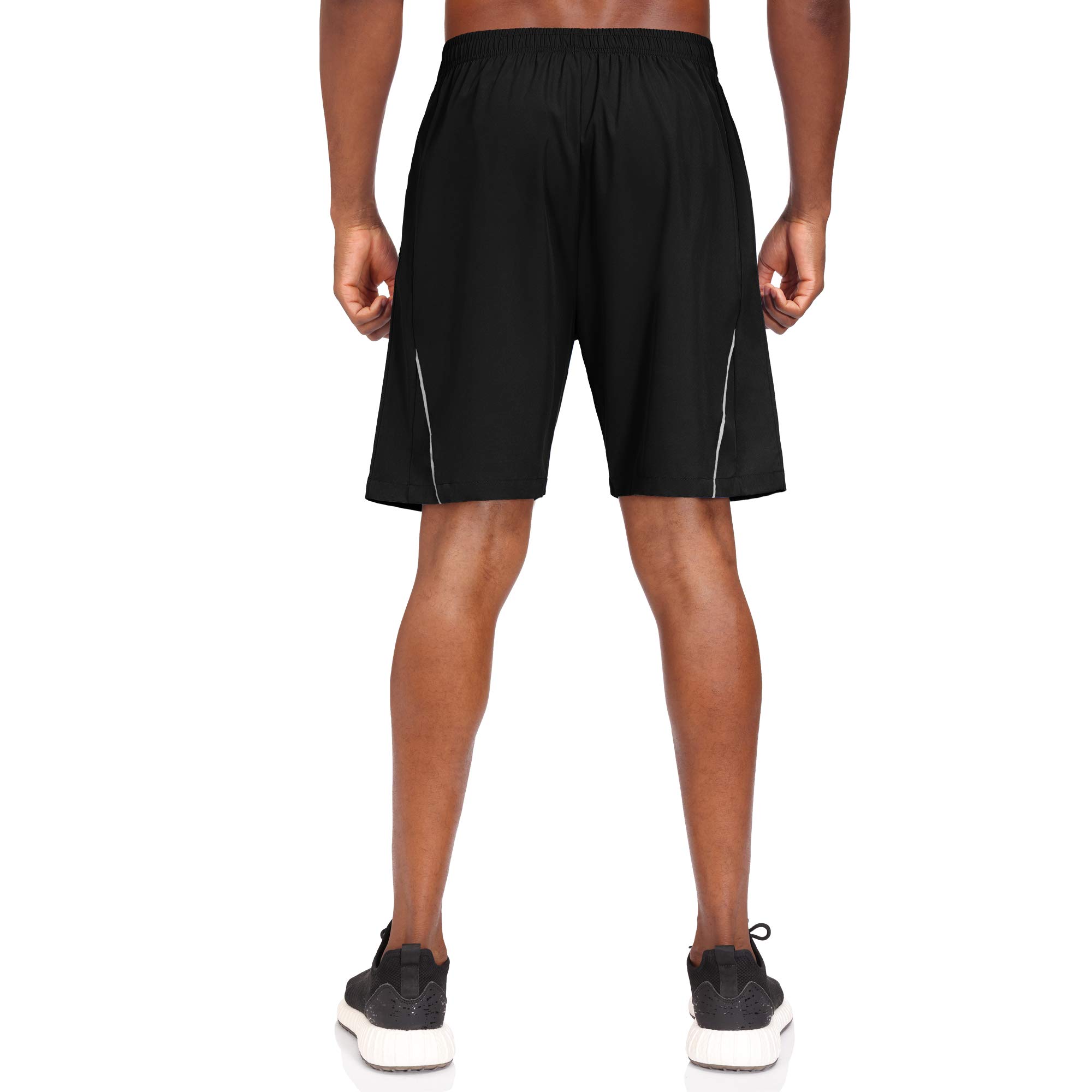 HMIYA Men's Sports Shorts Quick Dry with Zip Pockets for Workout Running Training(Black, L)