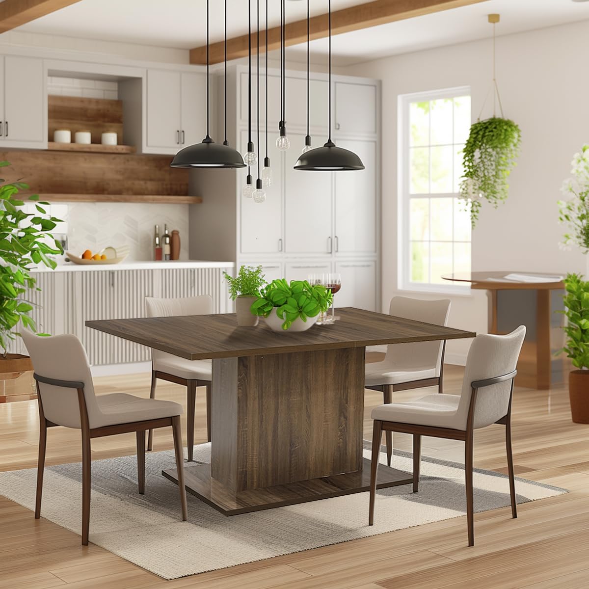 Homy Casa High Gloss Extendable Dining Table Wooden Dining Room Table 63.1" - 80" Saving Spaces for Kitchen Restaurant Home Office White Meeting Table, for 4-8, White (Wood)