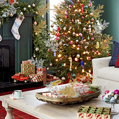 HO2NLE Glitter Christmas Pick Artificial Cedar Sprigs Cedar Spray Branches Christmas Floral Picks Artificial Tree Branches Decorfor Vase Christmas Tree Winter Home Xmas Decor 12pcs
