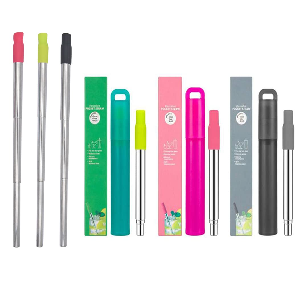 Hoshen Reusable Stainless Steel Telescopic Straw, Portable Straw, With Silicone Nozzle And Cleaning Brush (Original Box), Red,1 Piece