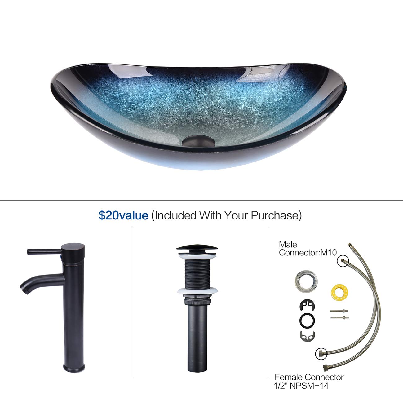 Puluomis Modern Vessel and Boat Sink Tops Combol 24 Inch Bathroom Cabinet with 1.5 GPM Water Save Faucet & Solid Brass Pop Up Drain and Mirror