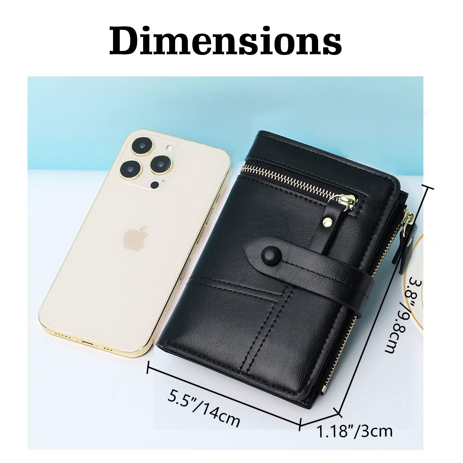 MEL JUN Small Wallet for Women Leather Bifold Compact Small Womens Wallet, Ladies Wallet (Black)