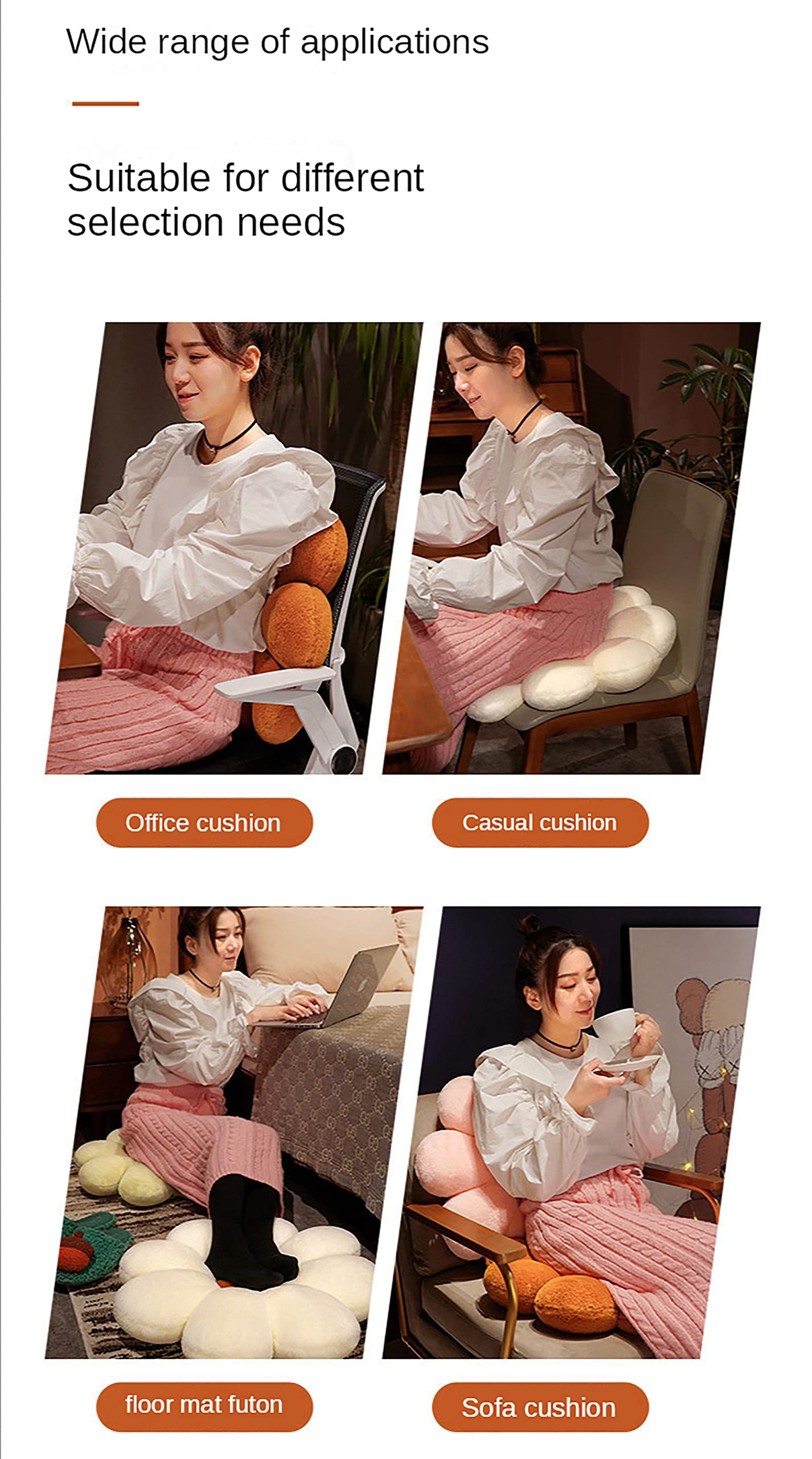 Imitation Rabbit Fur Petal Cushion Office Chair Cushion Bedroom Bay Window Cushion Sofa Cushion.Vikcewn. (15 inches (About 38CM), Pink)