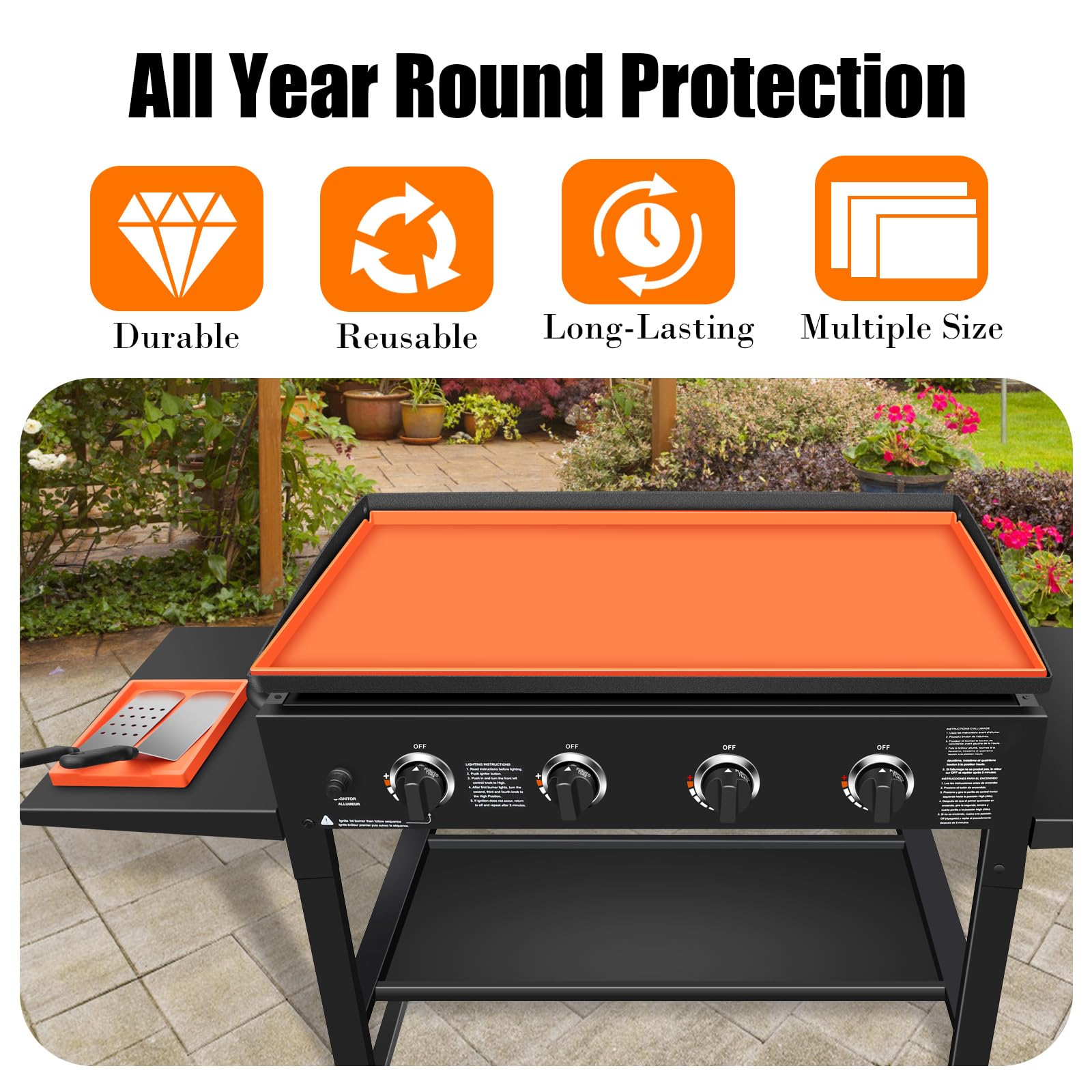 GRILL FORCE 36 Inch Silicone Griddle Mat & Spatula Mat for Blackstone 36" Griddle, Food Grade Silicone Mat Cover for Blackstone Protective Mat Cover Griddle Cover,Protect Griddle From Insects,Rust