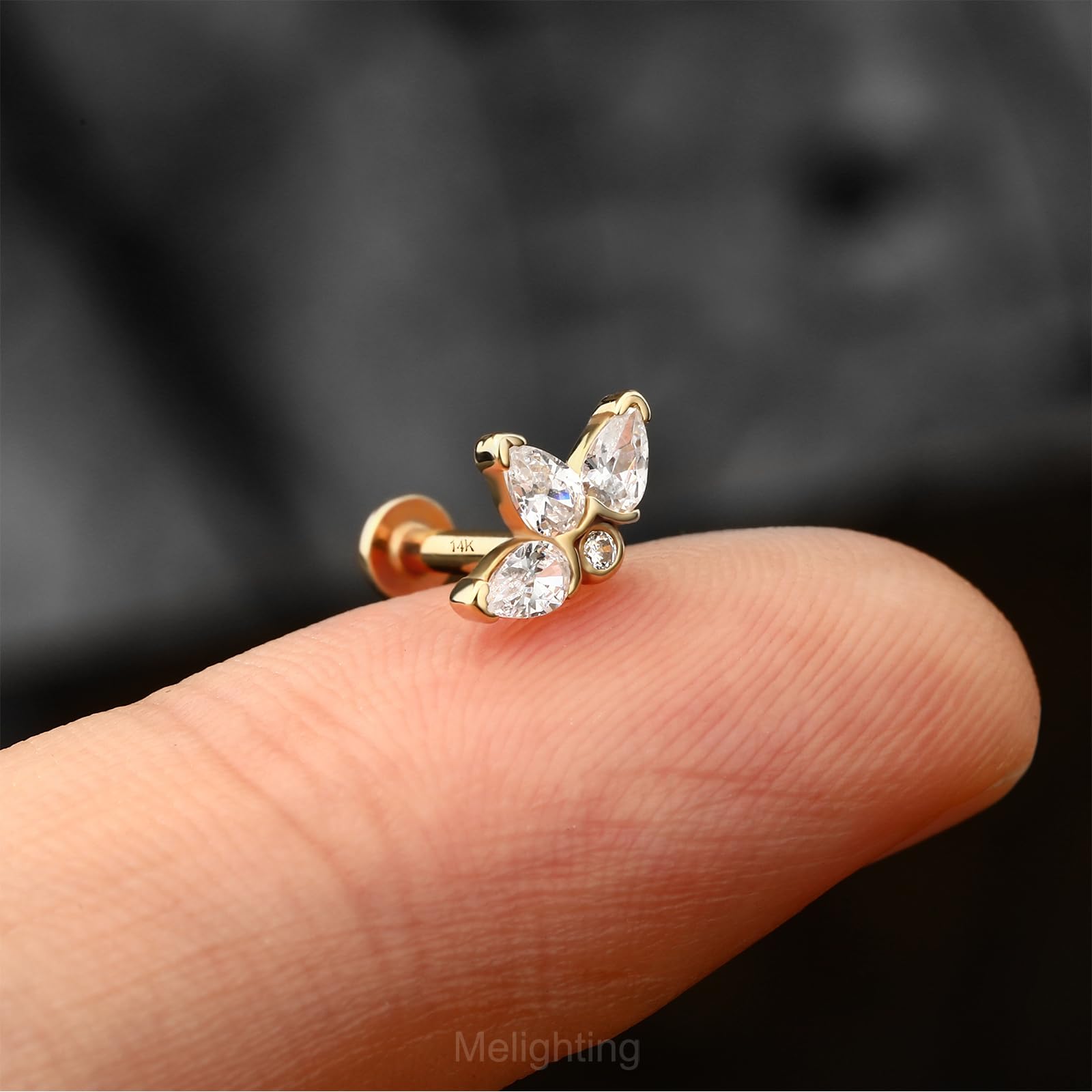 Melighting 14K Solid Gold Flat Back Earring Gold Threadless Earring Titanium Threadless Push in Earring for Women 16G Gold Tragus Piercing Jewelry Gold Helix Earring Cartilage Earring for Women