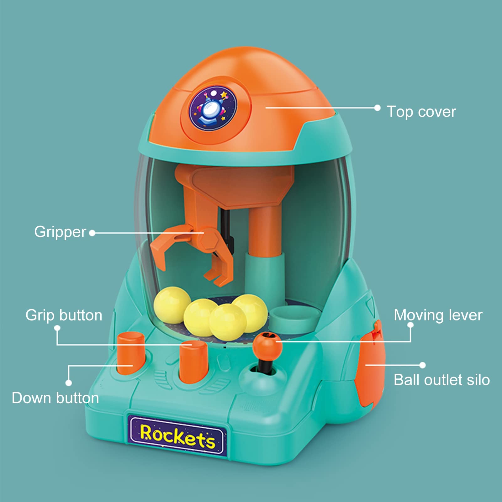 Mini Claw Machine Toy That Actually Works, Balls Prizes Space Rocket Miniature Arcade Game Fidget Sensory Toy Blue 1 Pack