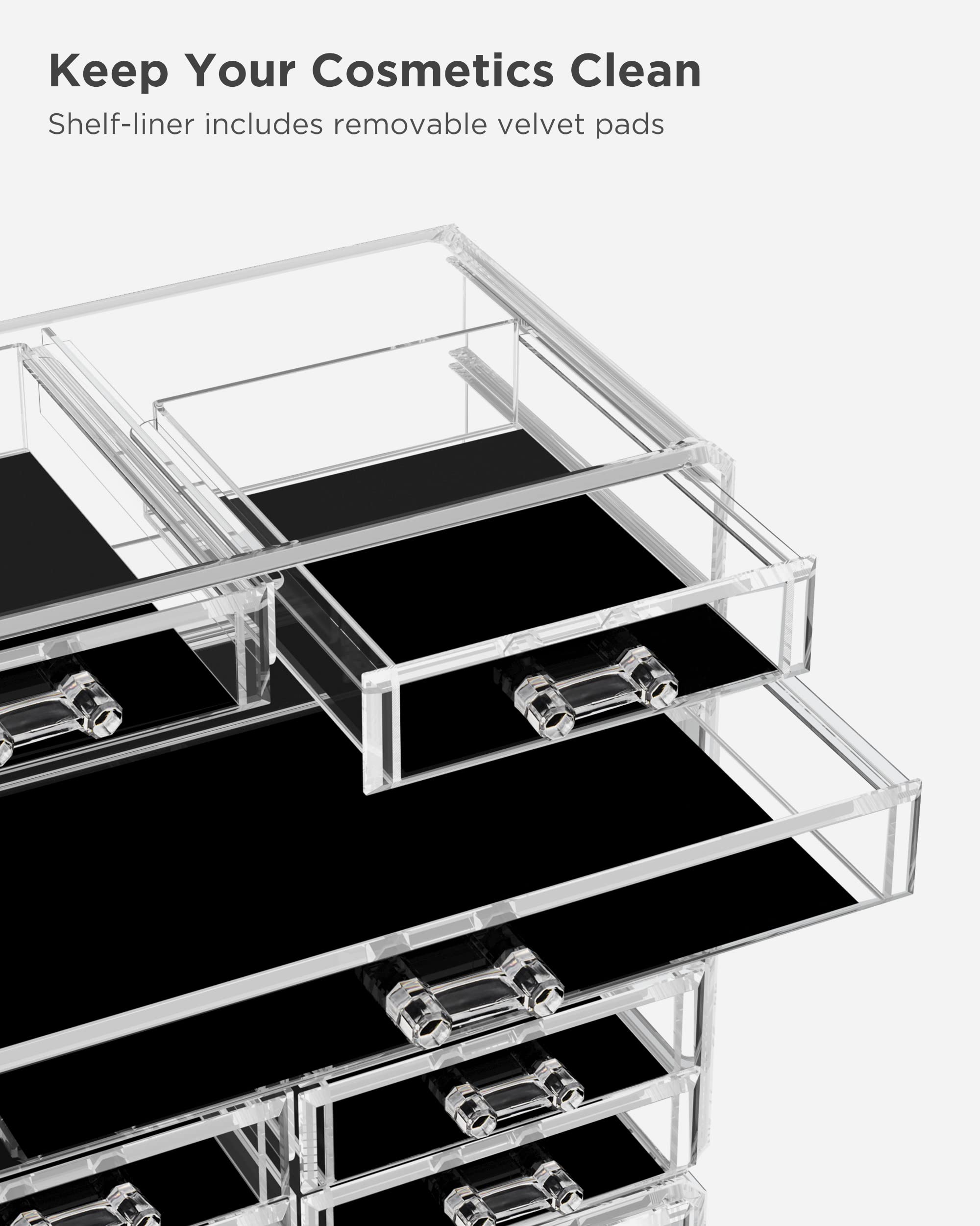 HBlife Acrylic Clear Dustproof Makeup Storage Organizer Drawers Large Skin Care Cosmetic Display Cases for Bathroom Stackable Storage Box with 12 Drawers for Vanity (Clear)