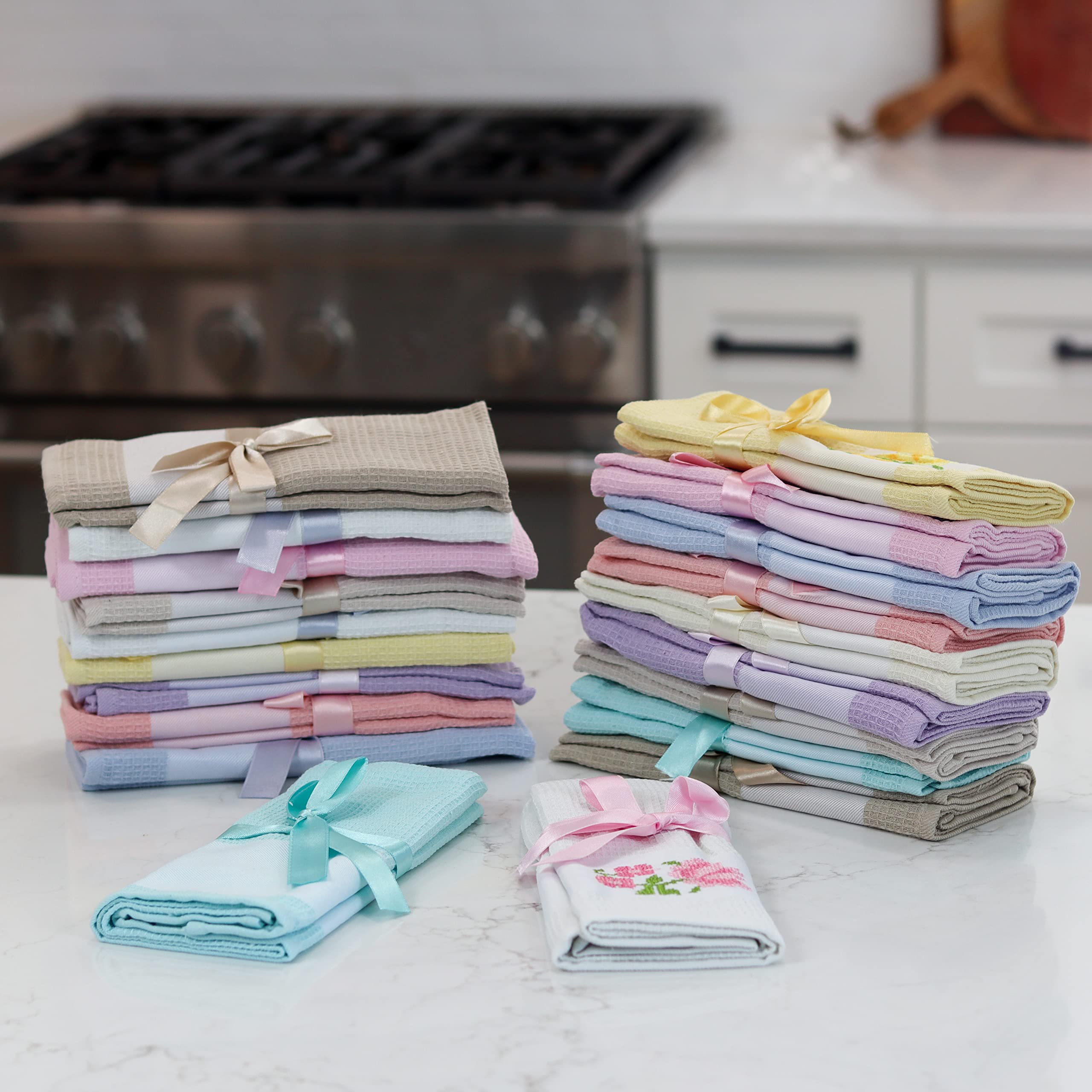 Kafthan - Dish Towels Set - Turkish Cotton Fast Dry Absorbent Kitchen Towels - Waffle Weave - Multicolor Soft Cleaning Towels - Reusable - Home and Kitchen - 18”x28” (Thrive(Floral), 10)