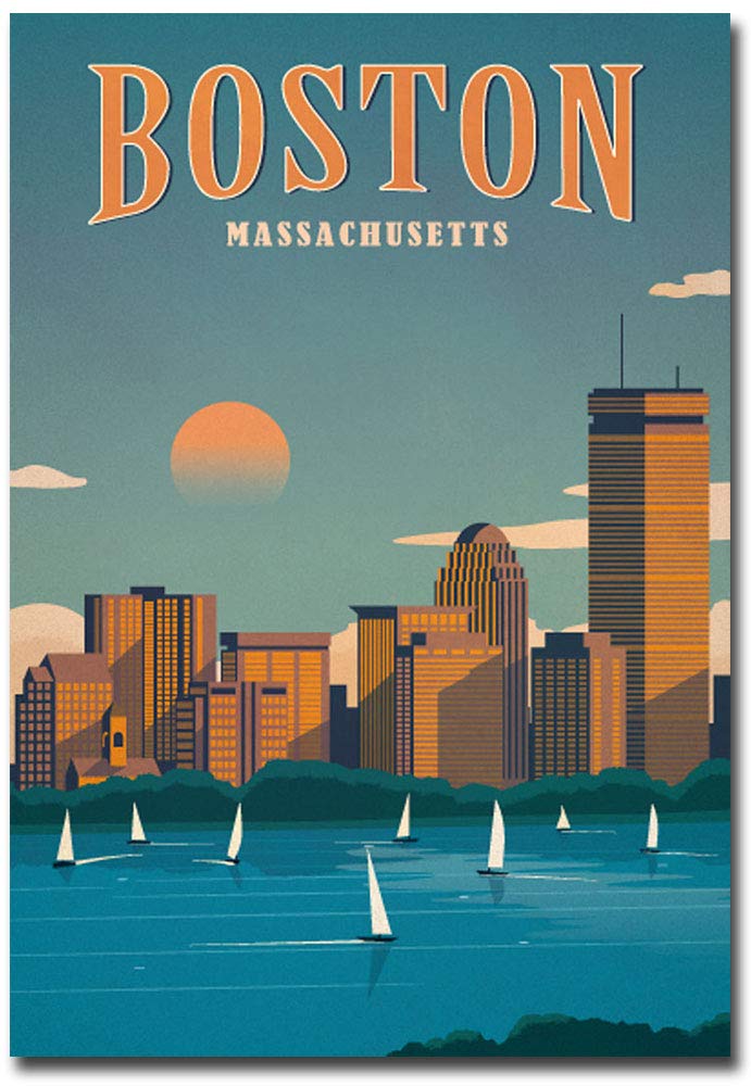Massachusetts Boston Vintage Travel Art Refrigerator Magnet Size 2.5" x 3.5"