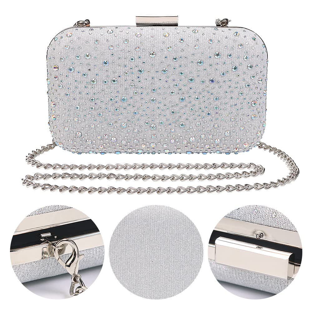 kencome Women's Clutch Handbags Crystal Bag Crossbody Bags Blingbling Sparkle Clutch (Silver)