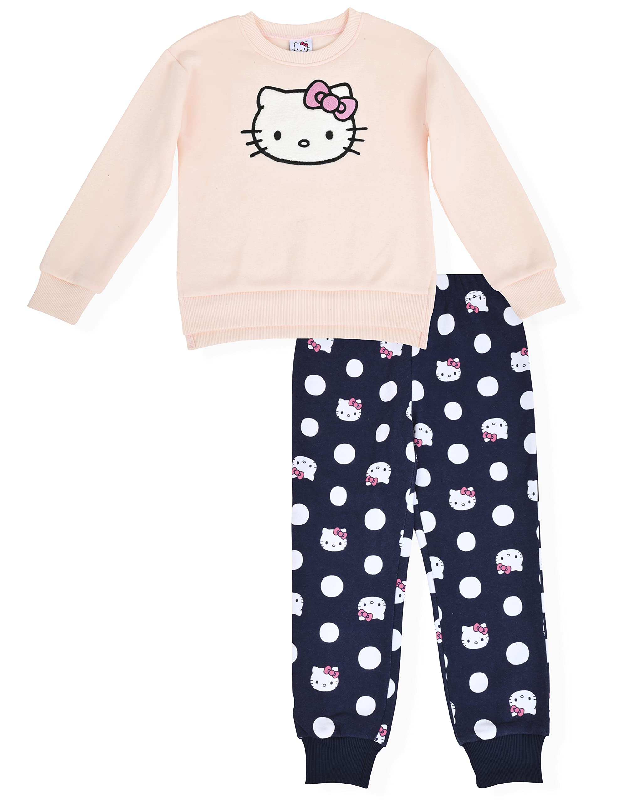 Hello Kitty Girls Jogger Set 2 Piece Fleece Crew Neck Sweatshirt and Jogger Sweatpants (Light Pink, 5/6)