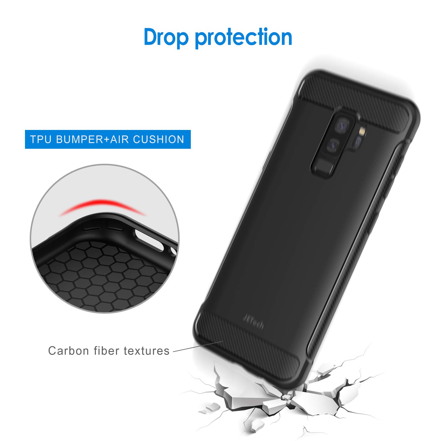 JETech Slim Fit Case for Samsung Galaxy S9+ Plus, Thin Phone Cover with Shock-Absorption and Carbon Fiber Design (Light Purple)