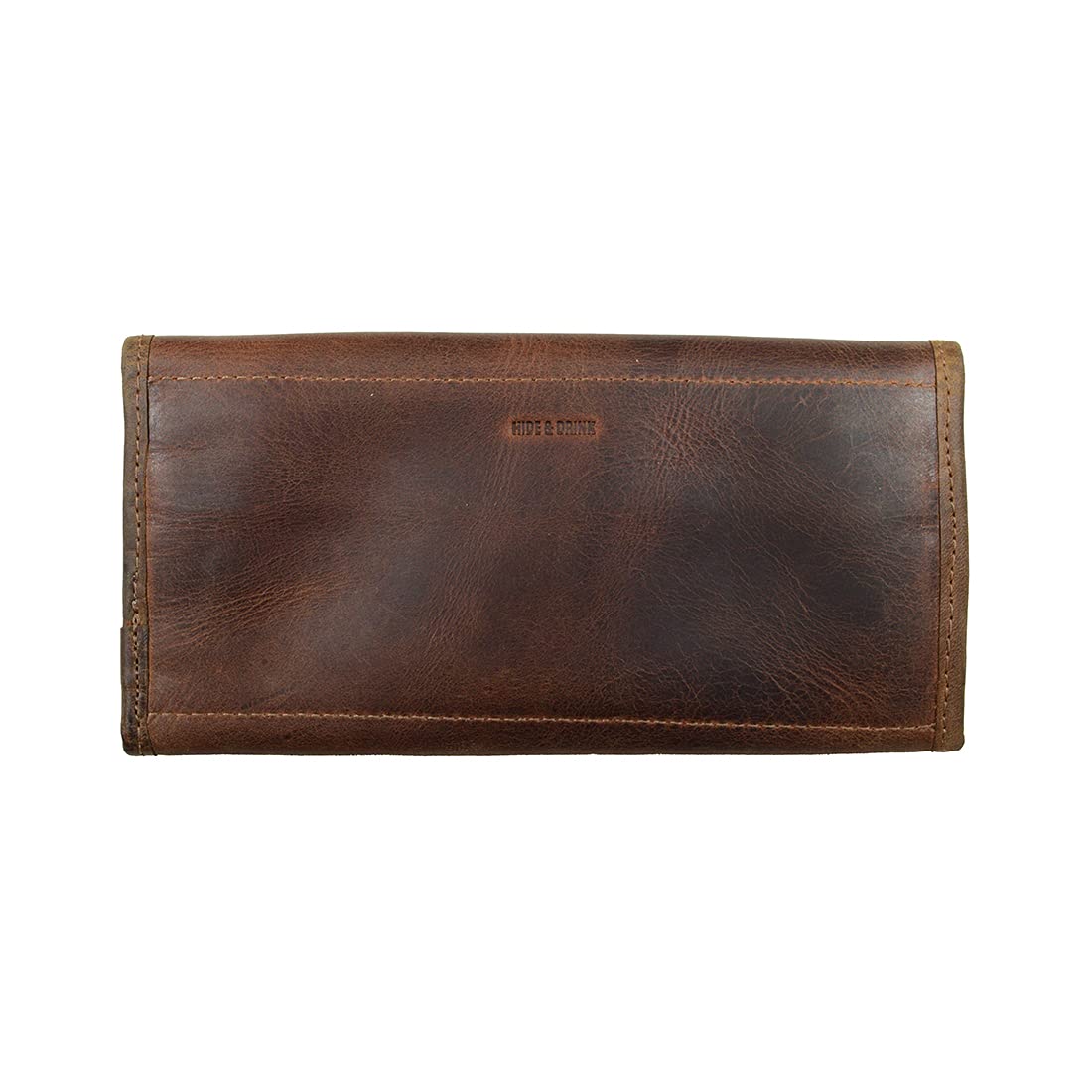 Hide & Drink, Snap Clutch Wallet for Women, Money Holder and Card Organizer with Zippered Pouch, Full Grain Leather, Handmade, Bourbon Brown