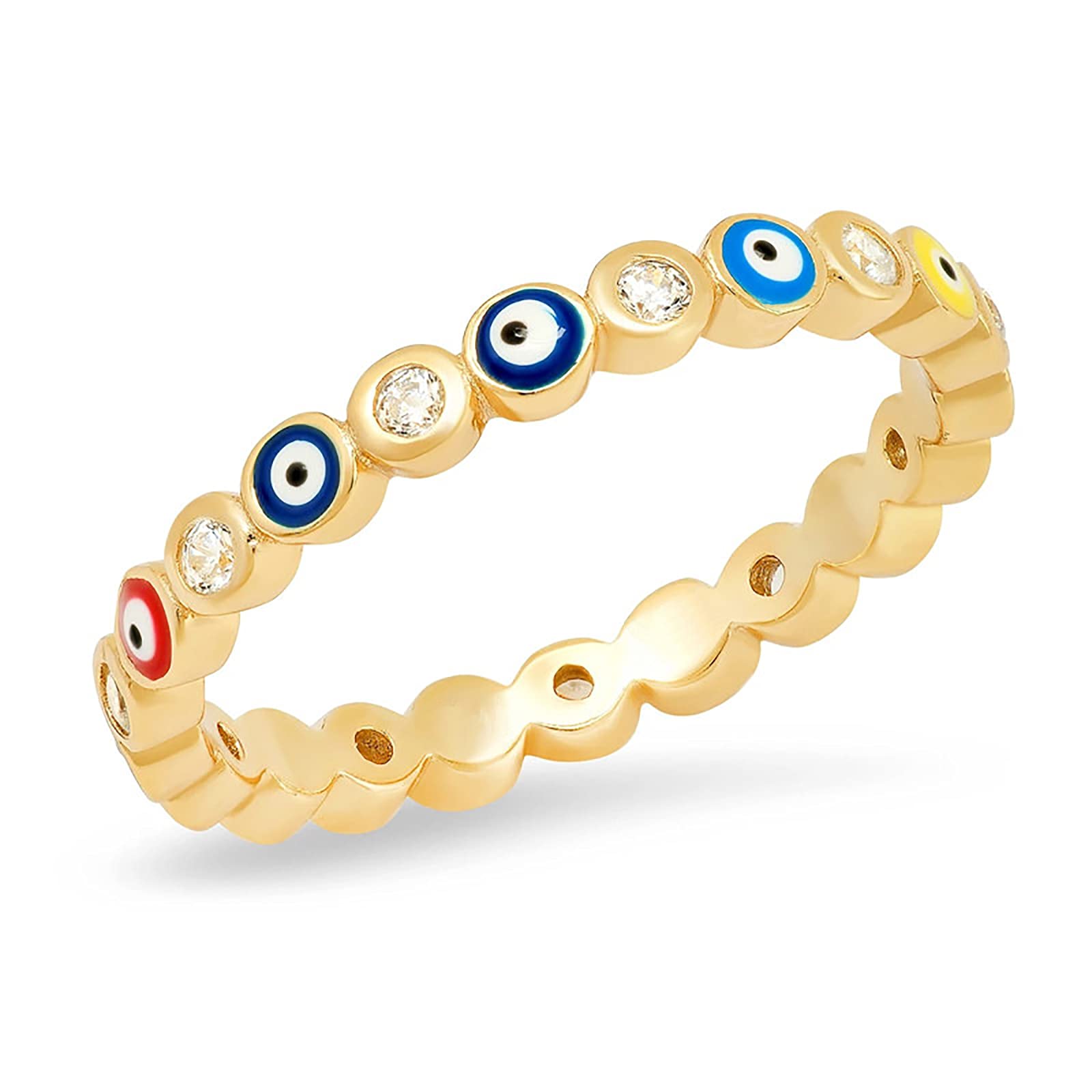 HUASAI Evil Eye Ring for Women Blue Eye Ring Gold Planted Colorful Eye Ring Ojo Rings for Men Women (Size 9)
