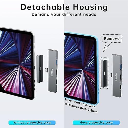Teleadapt iPad Pro USB C Hub, 5-in-1 Hub Adapter for iPad Pro 2020 2021 11.9 12.9 inches iPad Air 2020, iPad Pro Hub with 4K HDMI, 3.5mm Headphone Jack, 100W USBC Charging, USB 2.0, USB 3.0 Data C Hub