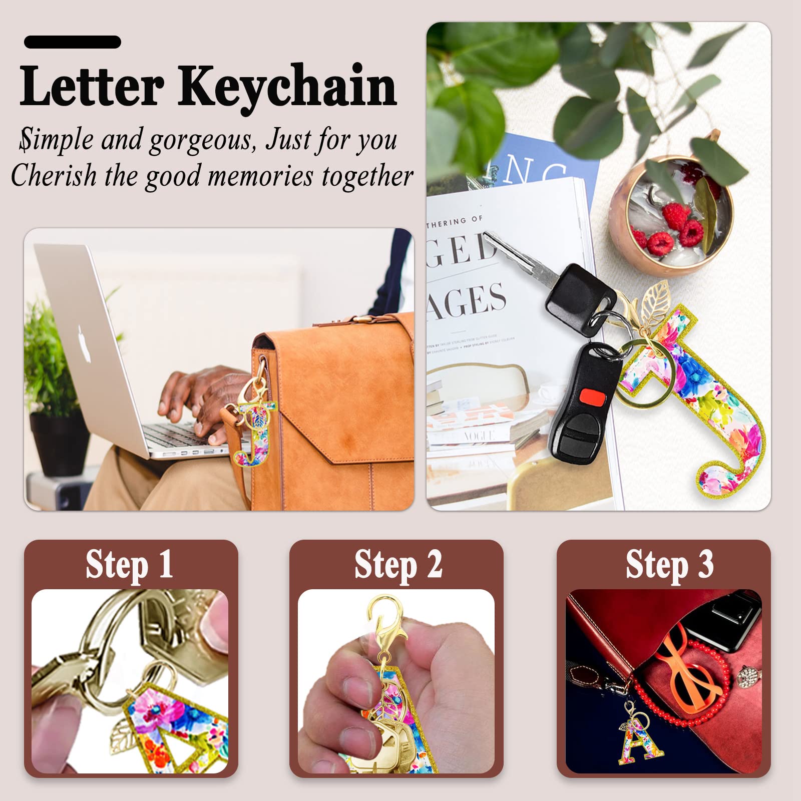 Melissazuly Trendy Alphabet Initial Keychain for Women, Stylish Letter Keychain Handbag Charm