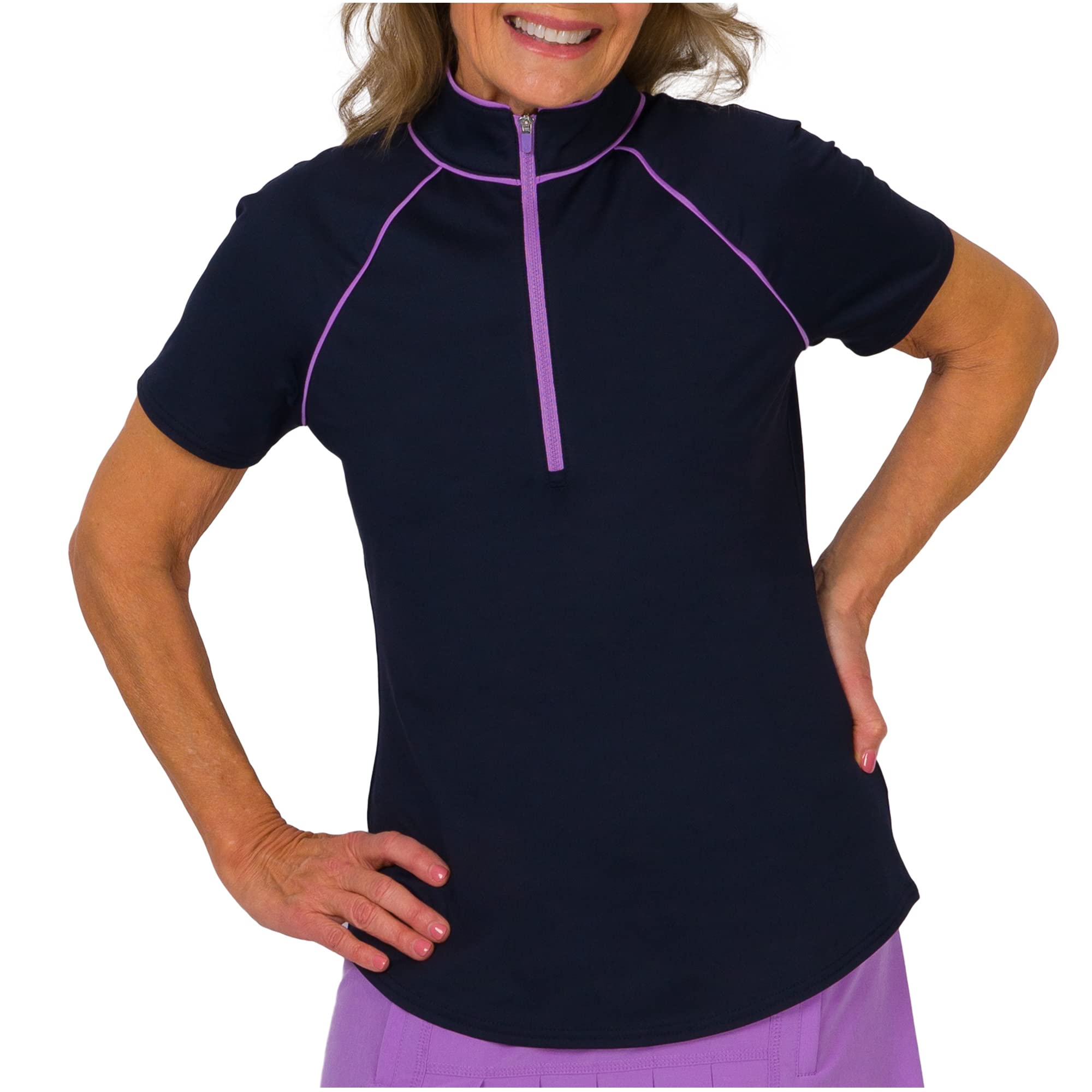 Jofit Apparel Women’s Athletic Clothing Short Sleeve Tipsy Top for Golf & Tennis, Size Medium, Midnight Blue