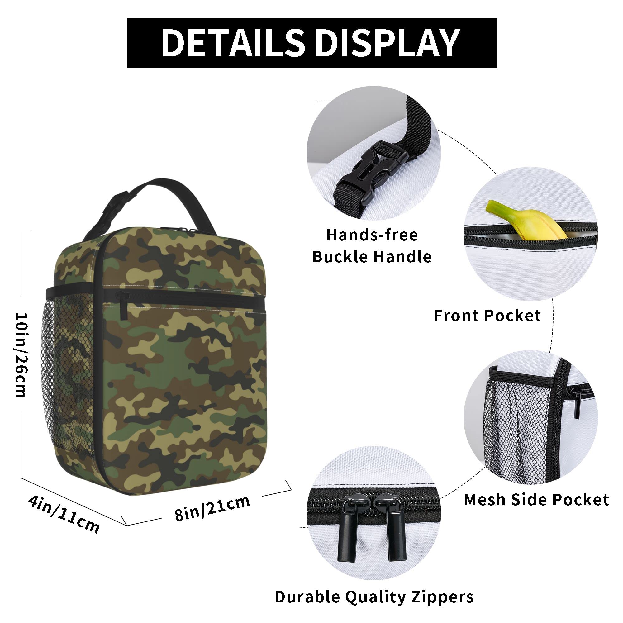Green Camo Lunch Bags For Men Women Boys Girls Reusable Tote Lunch Bags For Office Work School Picnic Camping Thermal Insulation And Cold Preservation