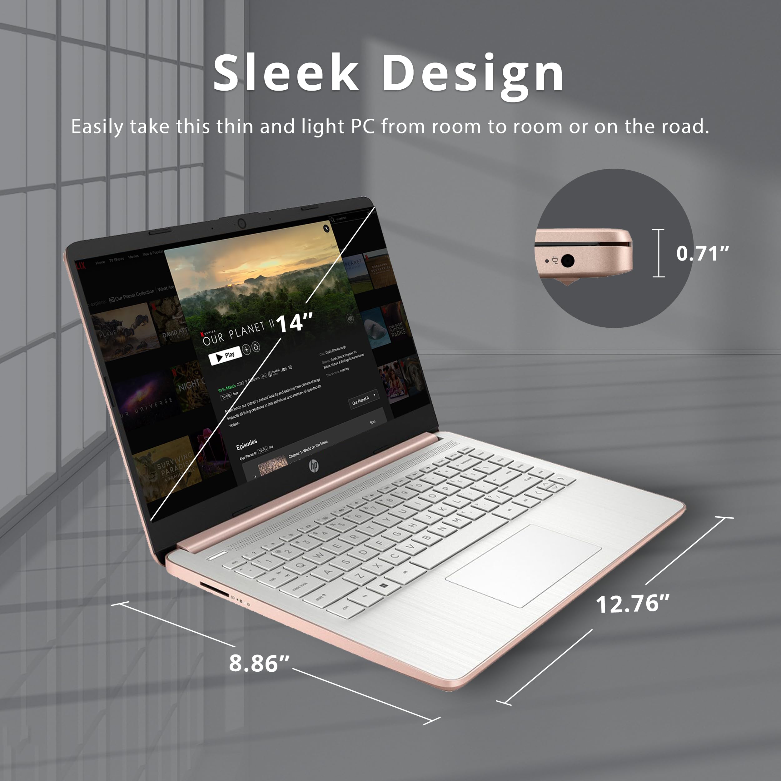 HP 2022 Stream 14" HD BrightView Laptop, Intel Celeron N4120, 8GB RAM, 320GB Storage(64GB eMMC+256GB Micro SD), Intel HD Graphics, 720p Webcam, 1 Year Office 365, Rose Gold, Win 11