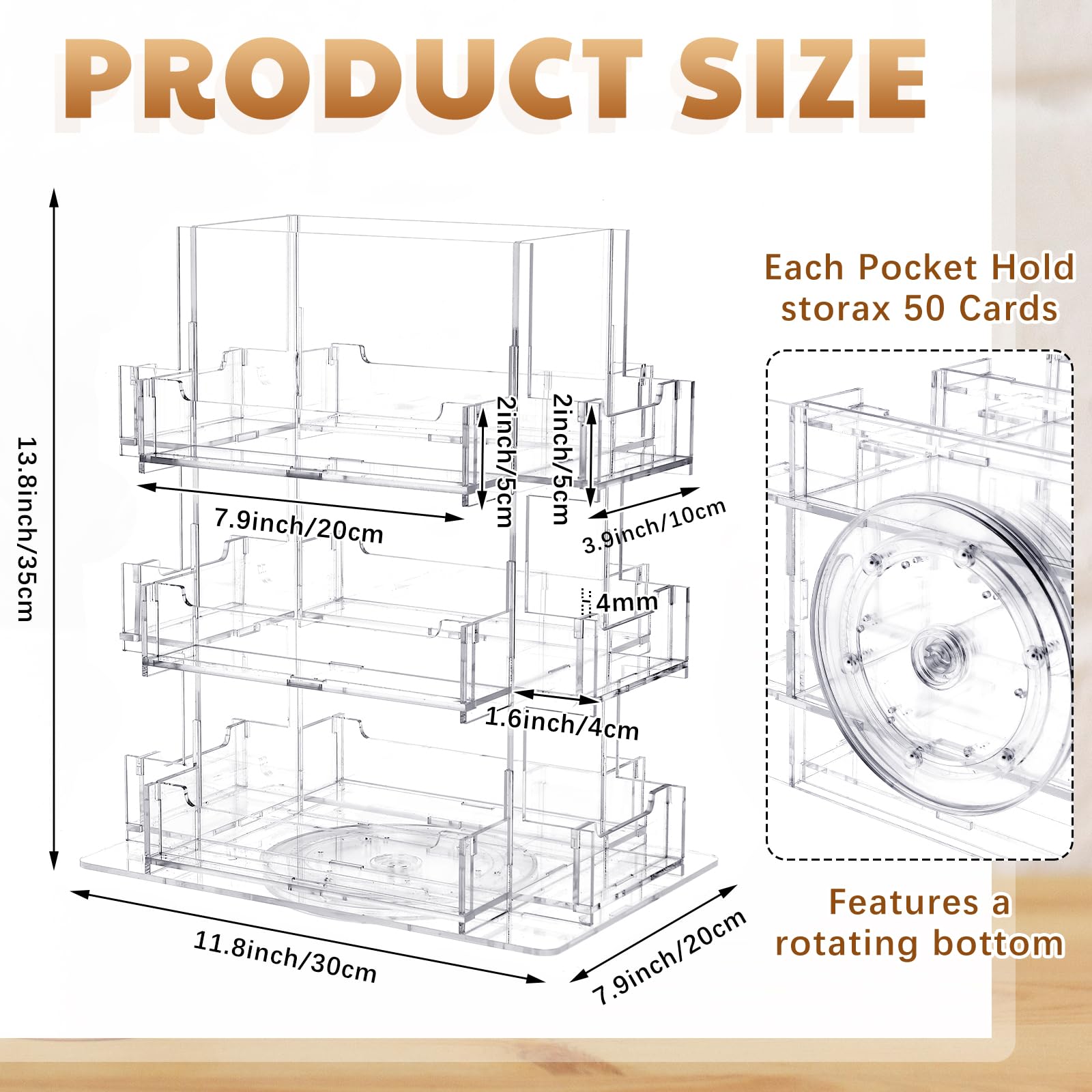 Menkxi 3 Tier Acrylic Rotating Business Card Holder Office Countertop Document Display Stand Spinning Greeting Card Stand Workplace Multi Pocket Brochure Sticker Organizer (Clear,11.81 x 7.87 Inch)