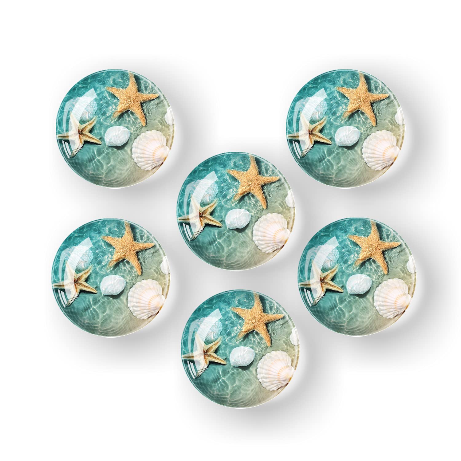 Medium Refrigerator Magnets Funny-Cute Fridge Magnet Beach Starfish and Seashell-6 Pieces Glass Refrigerator Magnet Round Decorative Magnets for Whiteboard Photo Office Locker