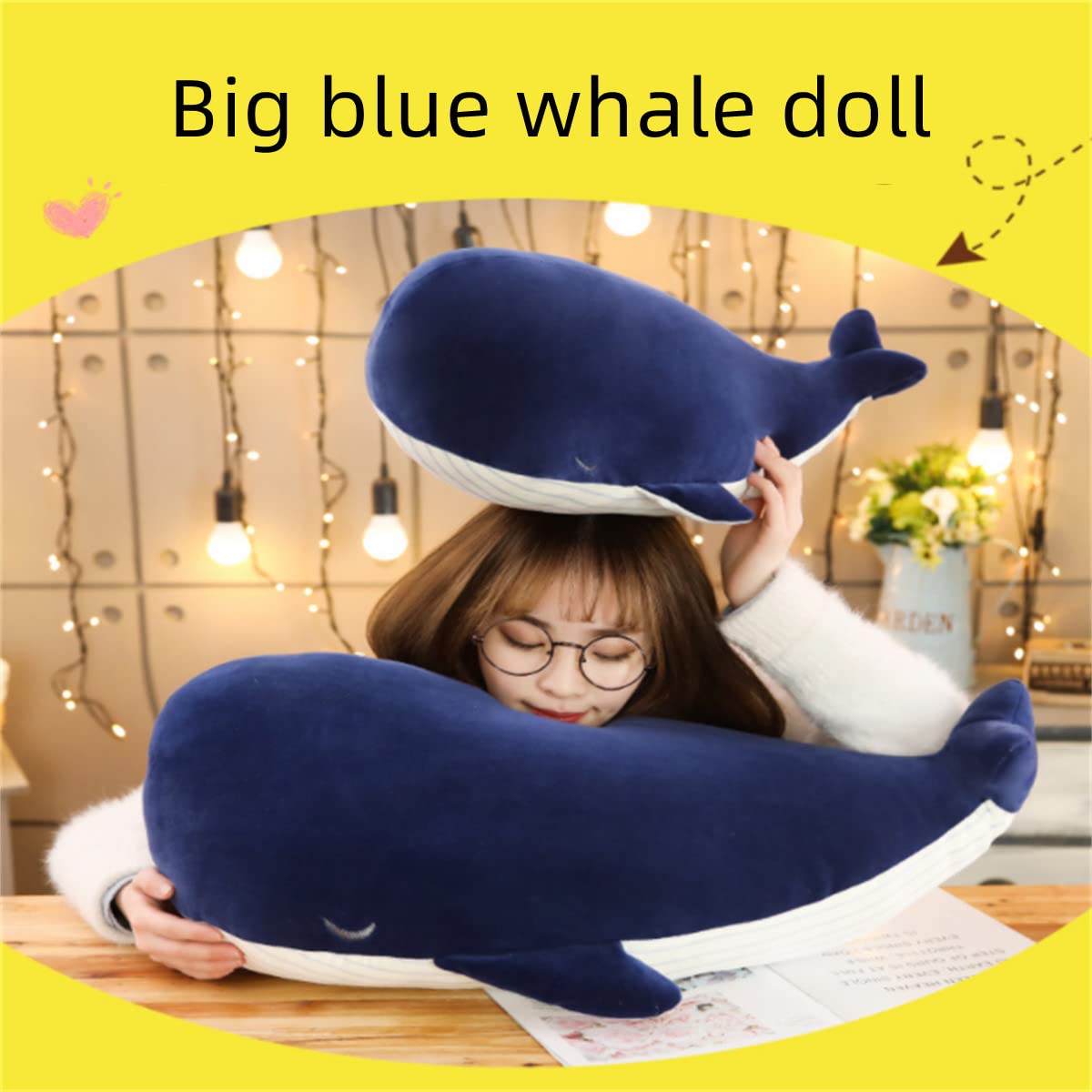 LVPU Down Cotton Soft Simulation Big Blue Whale Dolphin Doll Plush Toy