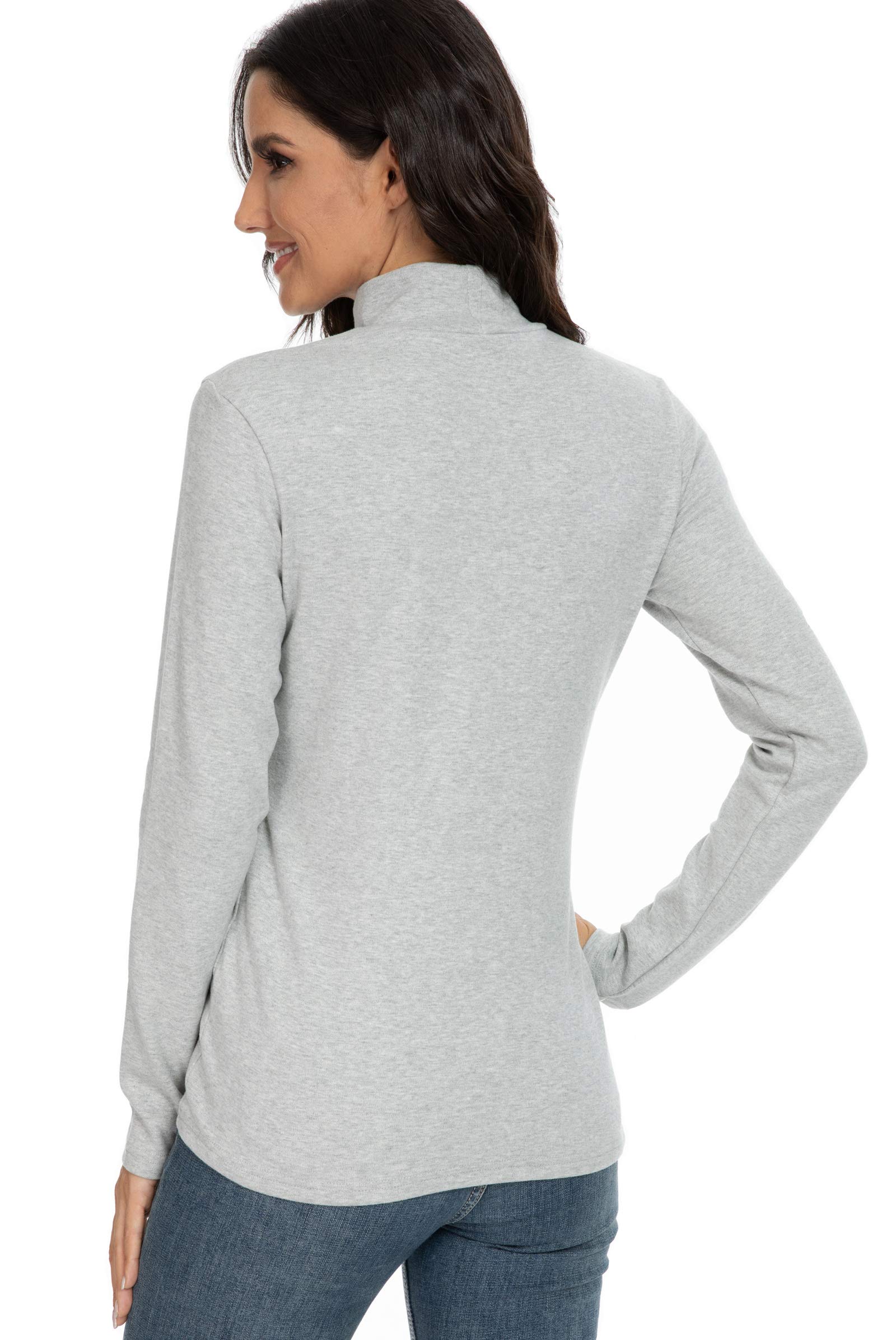 HieasyFit Women's Cotton Mock Turtle Neck Thermal Baselayer Top Light Gray Large