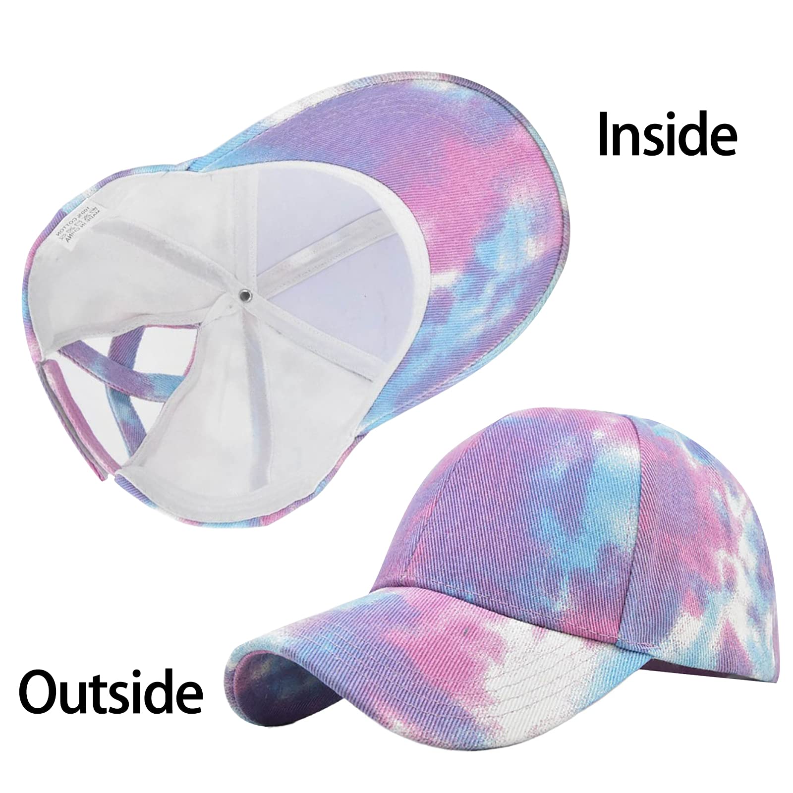 High Ponytail Baseball Caps for Womens Tie Dye Criss Cross Ponytail Hat Distressed Adjustable Trucker Hat Ball Cap