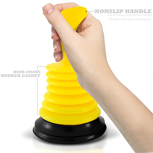 Meadow Lane Small 7" Sink Plunger - Mini Clog Remover for Kitchen & Bathroom Sink Drains - Hand Ergonomic, Space-Saving & Powerful Suction - Universal Fit for Home or Commercial Use, Yellow
