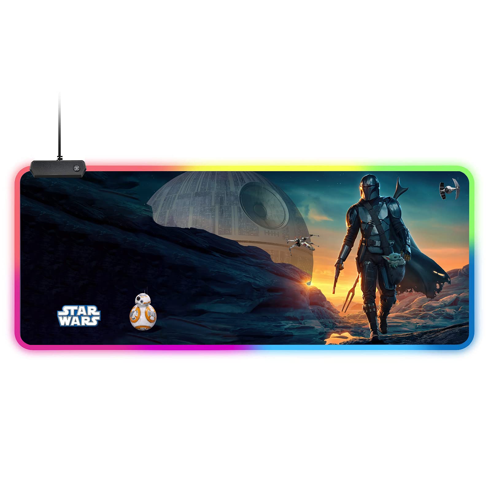 Mandalorian Yoda RGB Soft Gaming Mouse Pad Glowing Led Extended Mousepad (medium Mandalorian)