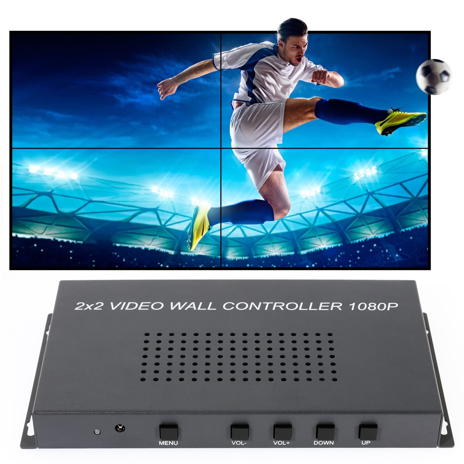 POWLAB 180 Degree Rotate Video Wall Controller 2X2 HDMI TV Wall Controller Video Image Processor 1080P 60HZ HD Display Screen Splicing 4 HDMI Output Support Splicing 2x2, 1x2, 1x3, 1x4, 2x1, 3x1, 4x1