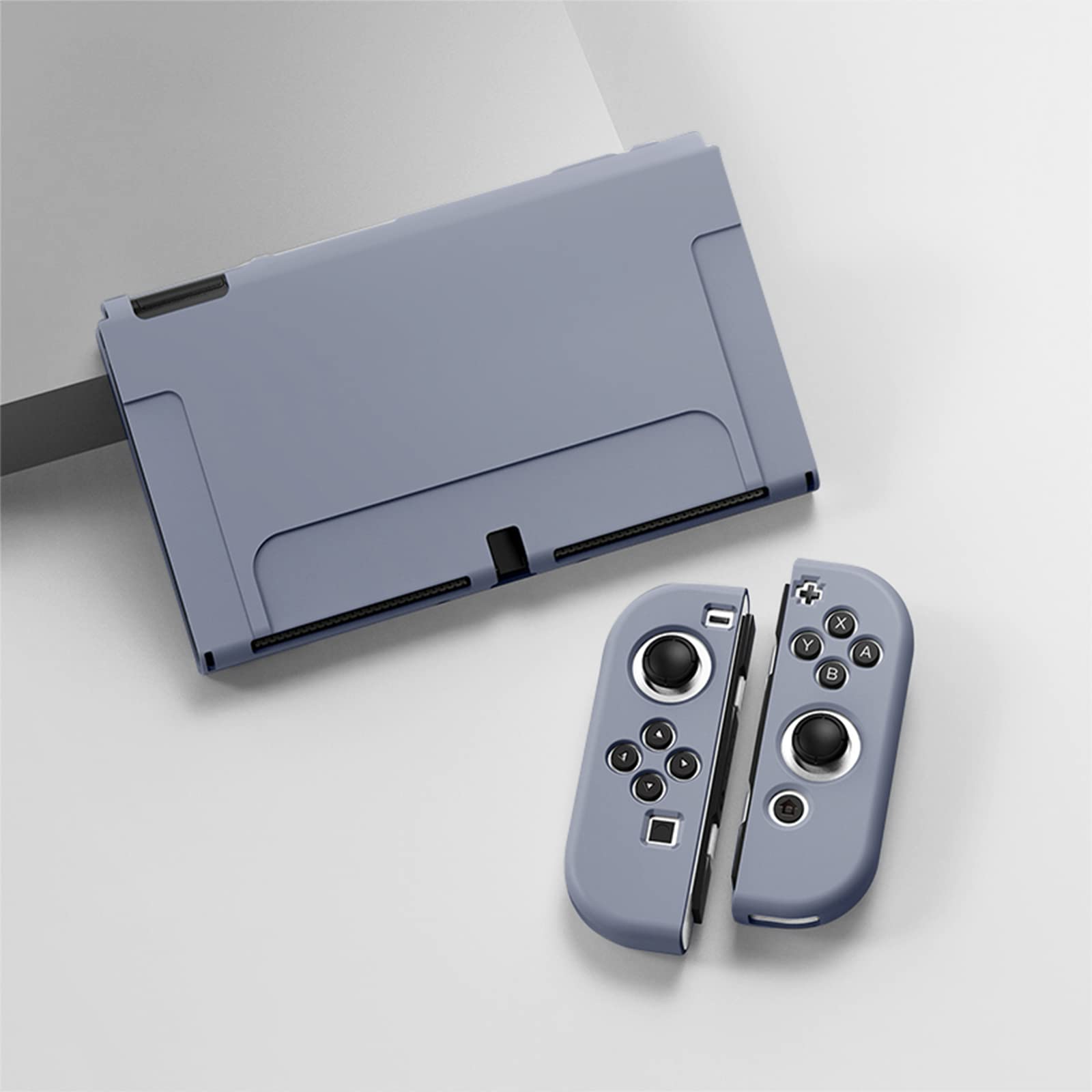 Jusy Soft Cover Skin for Nintendo Switch OLED Model (2021), Sweat-Proof Anti-Slip Dockable Rubber Case Compatible with Nintendo Switch Console (Blue-Gray)