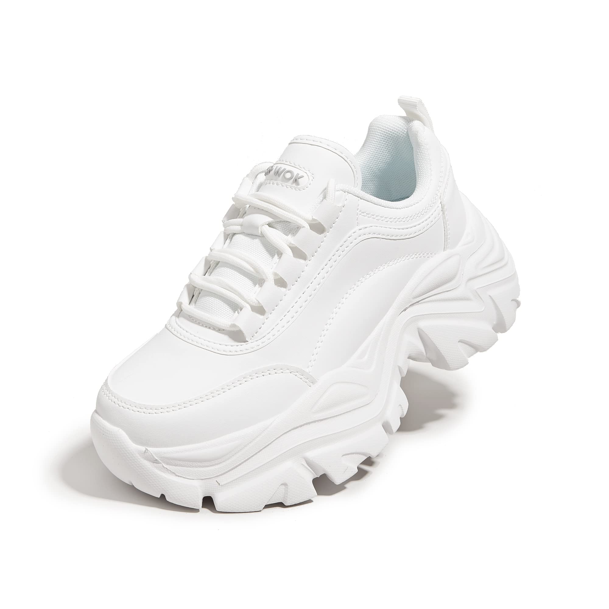 K KIP WOK Chunky Sneakers for Women Fashion Platform White Leather Casual Dad Shoes Comfortable Wedge Walking Sport Sneakers(White,8B(M) US