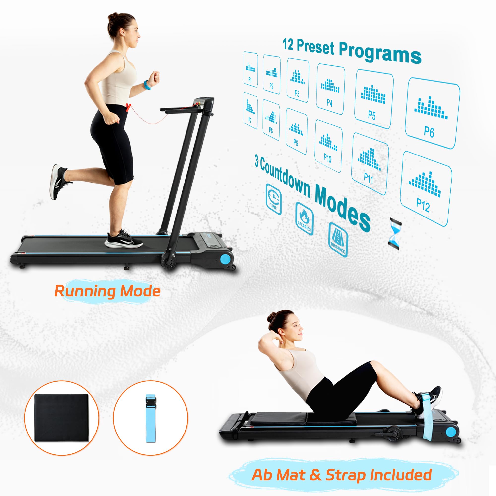 Ksports 3 in 1 Folding Treadmill, 2.25hp Under Desk Treadmill, Walking Pad, Installation-Free, Bluetooth Speaker, Fitshow, Kinomap & Others, 2 LED Displays, Walking, Running, Sit Ups for Home Office…