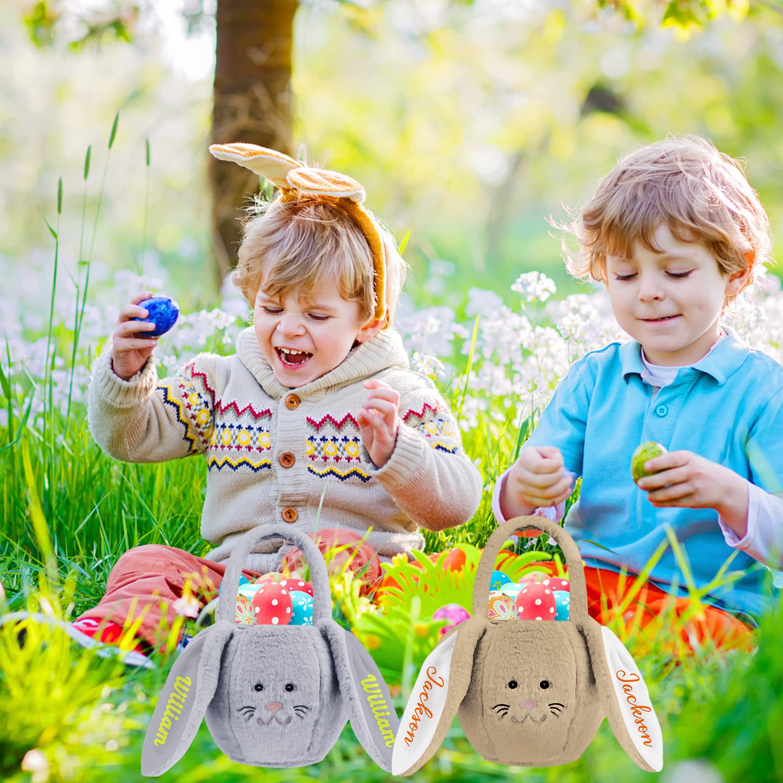 Personalized Easter Basket for Boys Girls Kids Custom Easter Basket with Name Handle Customized Easter Egg Bag Gifts for Children Teen