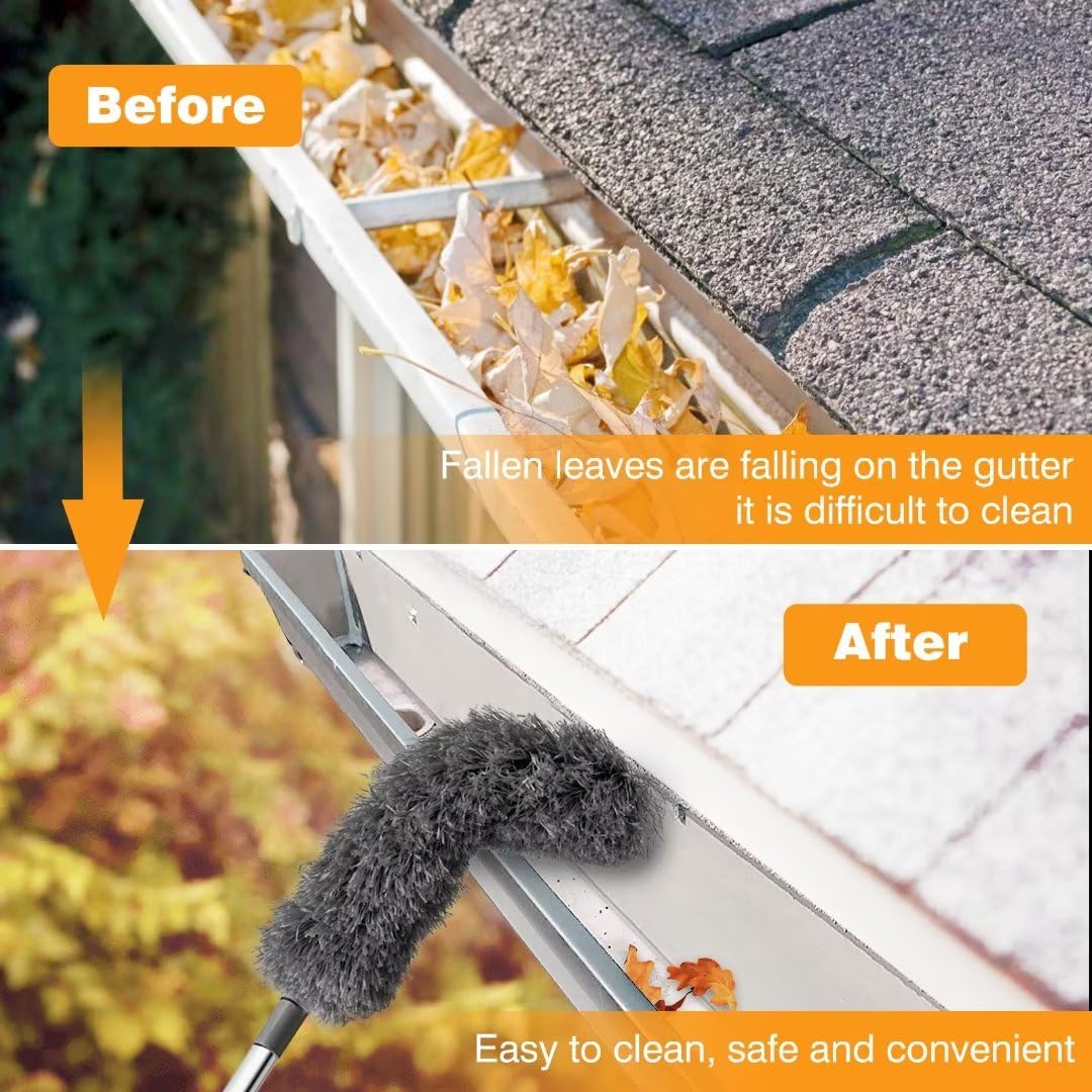 Gutter Cleaning Brush Roofing Tool with Telescopic Extendable Telescopic Pole 8.2ft Guard Cleaner Tool Easy Remove Leaves and Debris from The Groun Gray