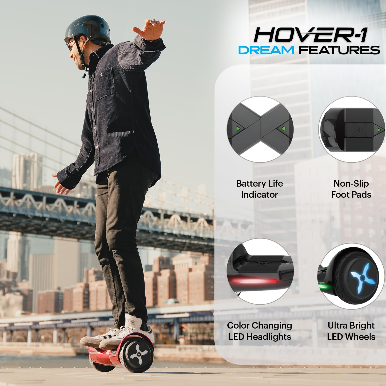 Hover-1 Dream Electric Self-Balancing Hoverboard with 7 mph Max Speed, Dual 200W Motors, 6 Mile Range, and 6.5β Wheels