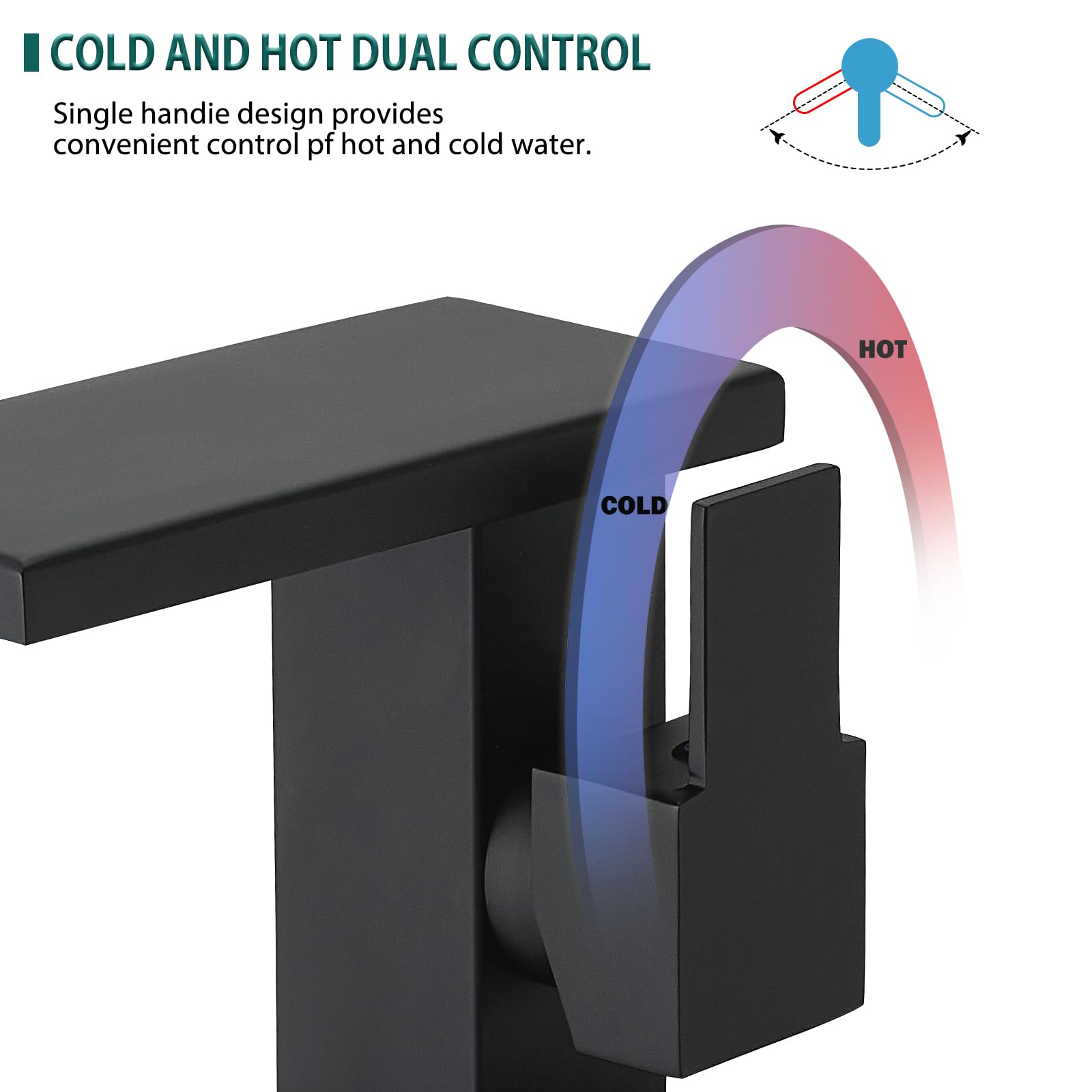Hoimpro Matte Black Bathroom Faucet, Waterfall Vanity Faucet, Stainless Steel Sink Faucet for Bathroom and Lavatories, Side Single Handle Faucet with cUPC Water Supply Line,Deck Plate,1 or 3 Holes