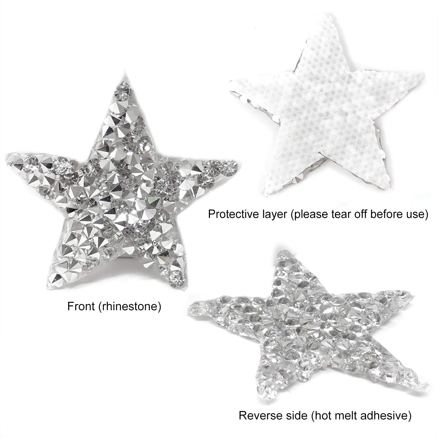 Honbay 12PCS Star Shape Rhinestone Patches Hot-Melt Adhesives Appliques Clothing Repair Decoration Patches for DIY Accessory (Silver)