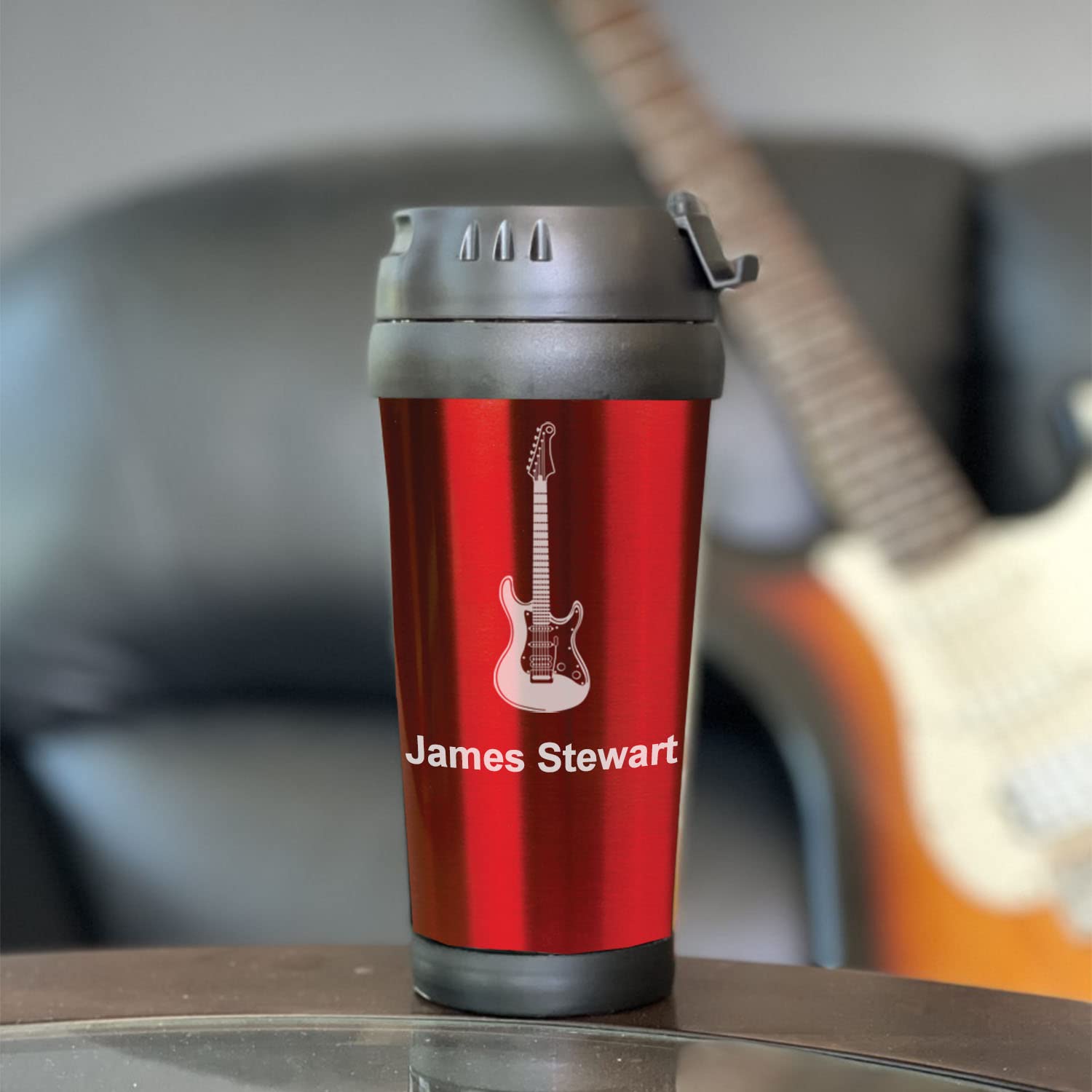 LaserGram 16oz Coffee Travel Mug, Baseball Player 2, Personalized Engraving Included (Red)