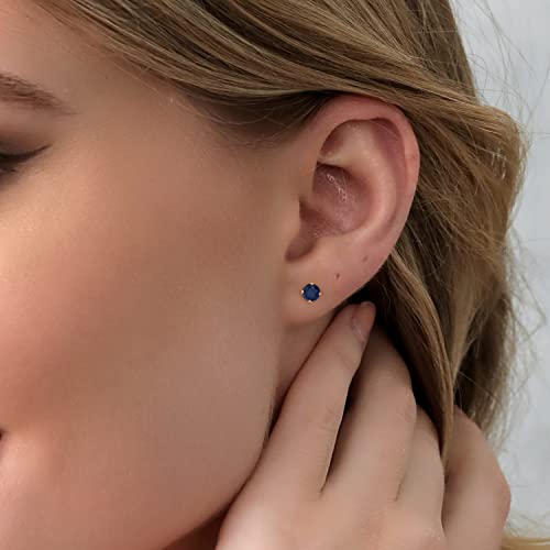 Gem Stone King 14K Yellow Gold Blue Sapphire Stud Earrings For Women (0.72 Cttw, Gemstone September Birthstone, Round 4MM)