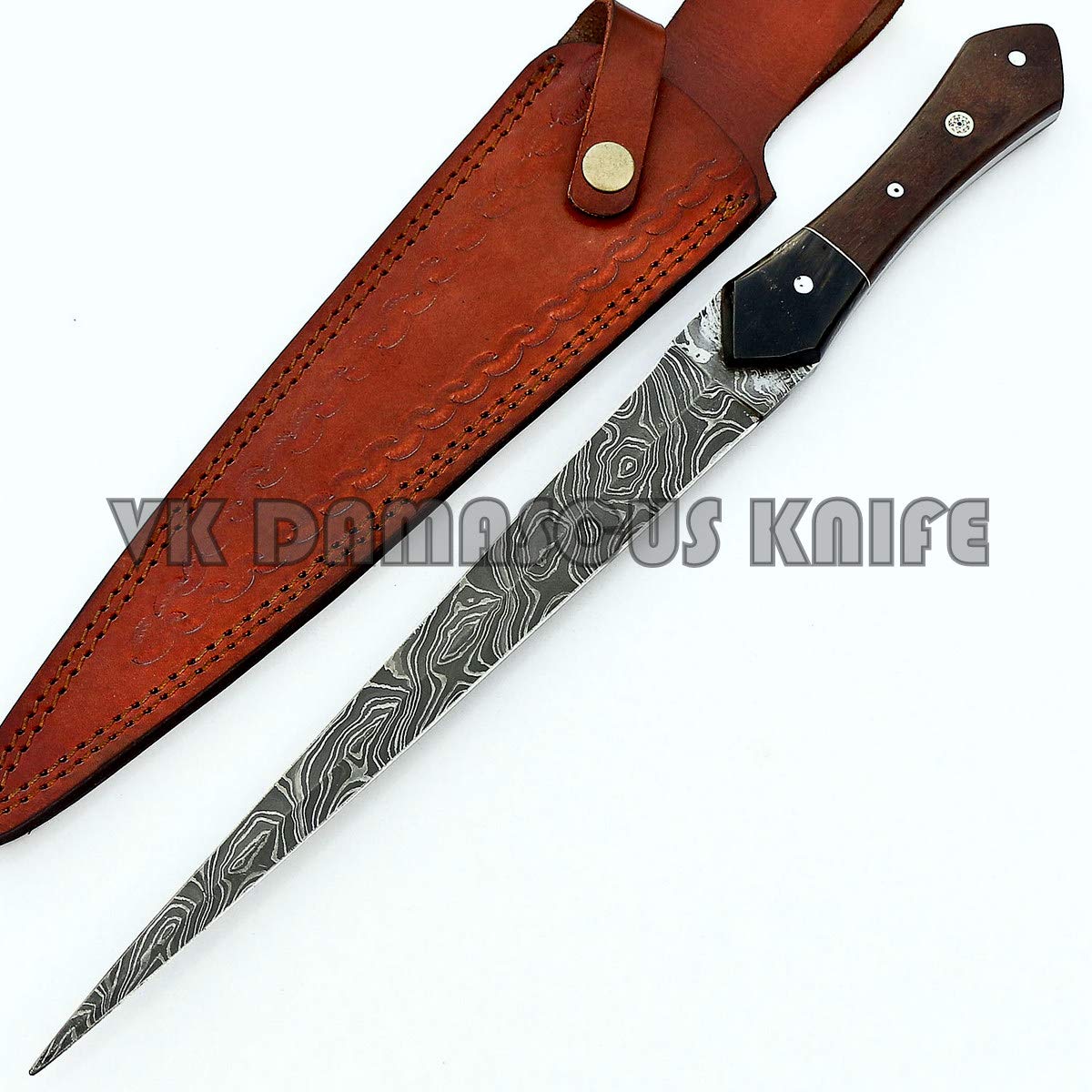 JNR Traders vk2358 Handmade Damascus Steel Hunting Knife 17.00 Inches Long Comes with Leather Sheath