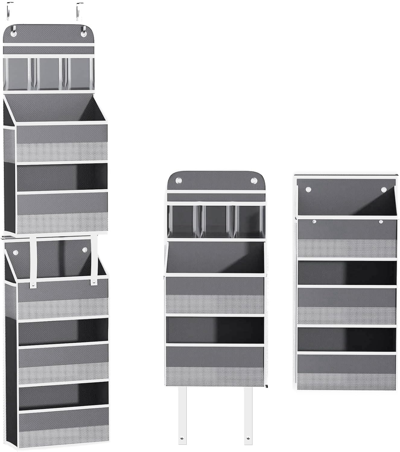 HSD Houseware Baby Organizer for Nursery, Separable 2-in-1 Over the Door Organizer Bathroom with 5 Shelves 4 Side Pockets 3 PVC Pockets, Door Organizer Hanging Bedroom Pantry (Dark Grey)