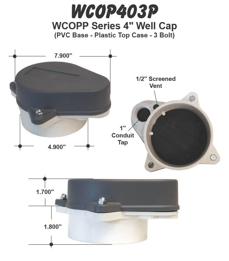 Merrill MFG WCOP403P 4" Watertight Sanitary ABS well cap, Seal (Colors May Vary)